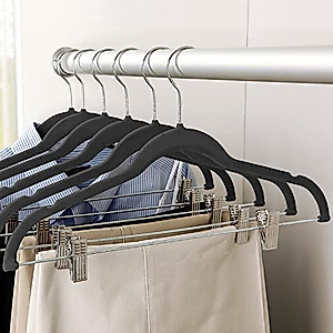 Simplify Velvet Hangers - Plastic Hangers with Zink Hooks - Hangers for Pants, Shirts, Clothes - Black - Pack of 6-0.16" x 16.93" x 9.06"