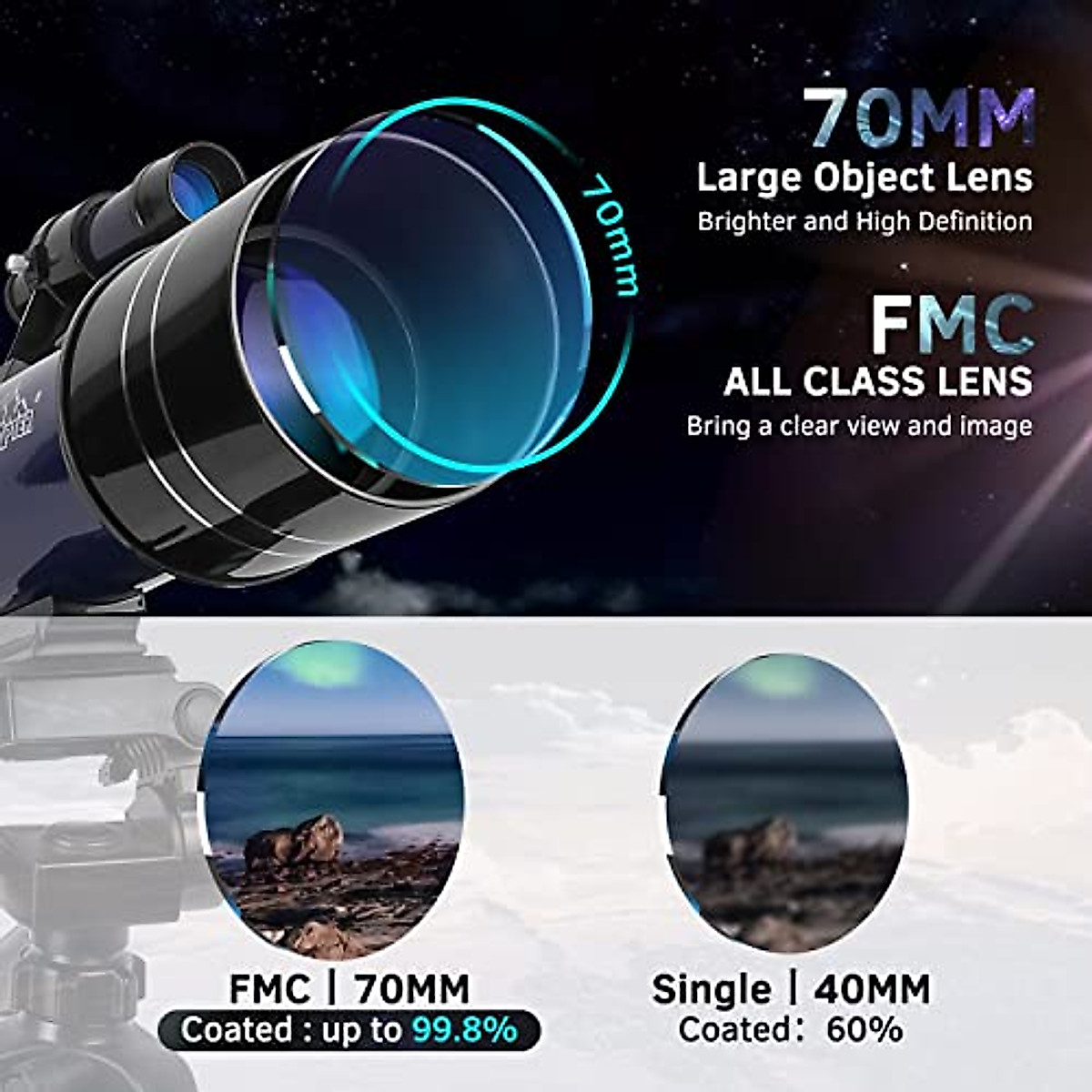 Telescopes for Adults Astronomy,70mm HD Aperture 400mm AZ Mount Telescopes for Astronomy Beginners & Kid with Carry Bag Tripod Phone Adapter, Portable Telescope to Observe Moon Star Stargazing Travel