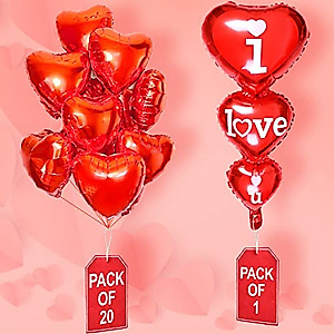 Valentines Day Balloons Decorations Kit - Teddy Bear Foil Balloons| 20Pcs Mylar Red Heart Shaped Balloons | I LOVE YOU Balloons & Red Balloons| 500Pcs Artificial Fake Rose Petals for Valentines Day