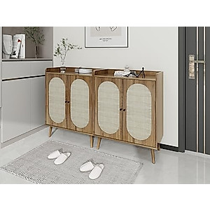 wirrytor Rattan Shoe Cabinet,16 Pairs Shoe Storage Cabinet with 2 Rattan Doors,4-Tier Modern Entryway Organizer Cabinet,Freestanding Shoe Rack Organizer Cabinet for Closet Hallway Living Room,Walnut