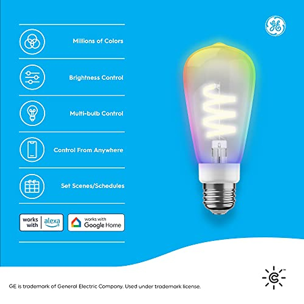 GE CYNC Smart LED Light Bulbs, Color Changing, Bluetooth and Wi-Fi, Works with Alexa and Google Home, ST19 Edison Style Light Bulbs (2 Pack)
