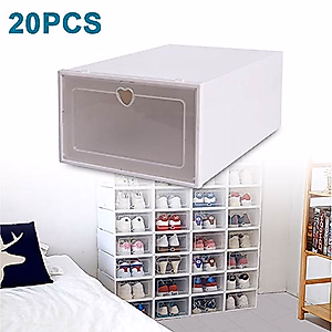 SABUIDDS Shoe Boxes Clear Plastic Stackable 20Pack With Lids,Drawer Shoes Storage Organizers for Women/Men,Detachable,Versatile,Space-Saving Shoe Box