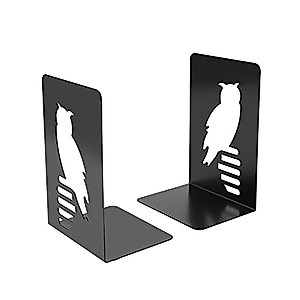 Bookends, Book Ends, Metal Bookend Heavy Duty Bookends for Shelve, Black Book Supports Non-Skid Book Stopper Cute Owl Bookshelf Holder for Office Home School, 1 Pair