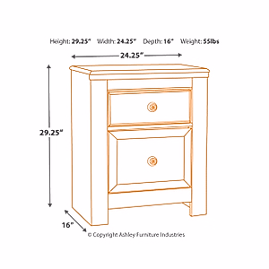 Signature Design by Ashley Paxberry Boho 2 Drawer Nightstand with 2 Slim-Profile USB Charging Ports, 29.21" Tall, Whitewash