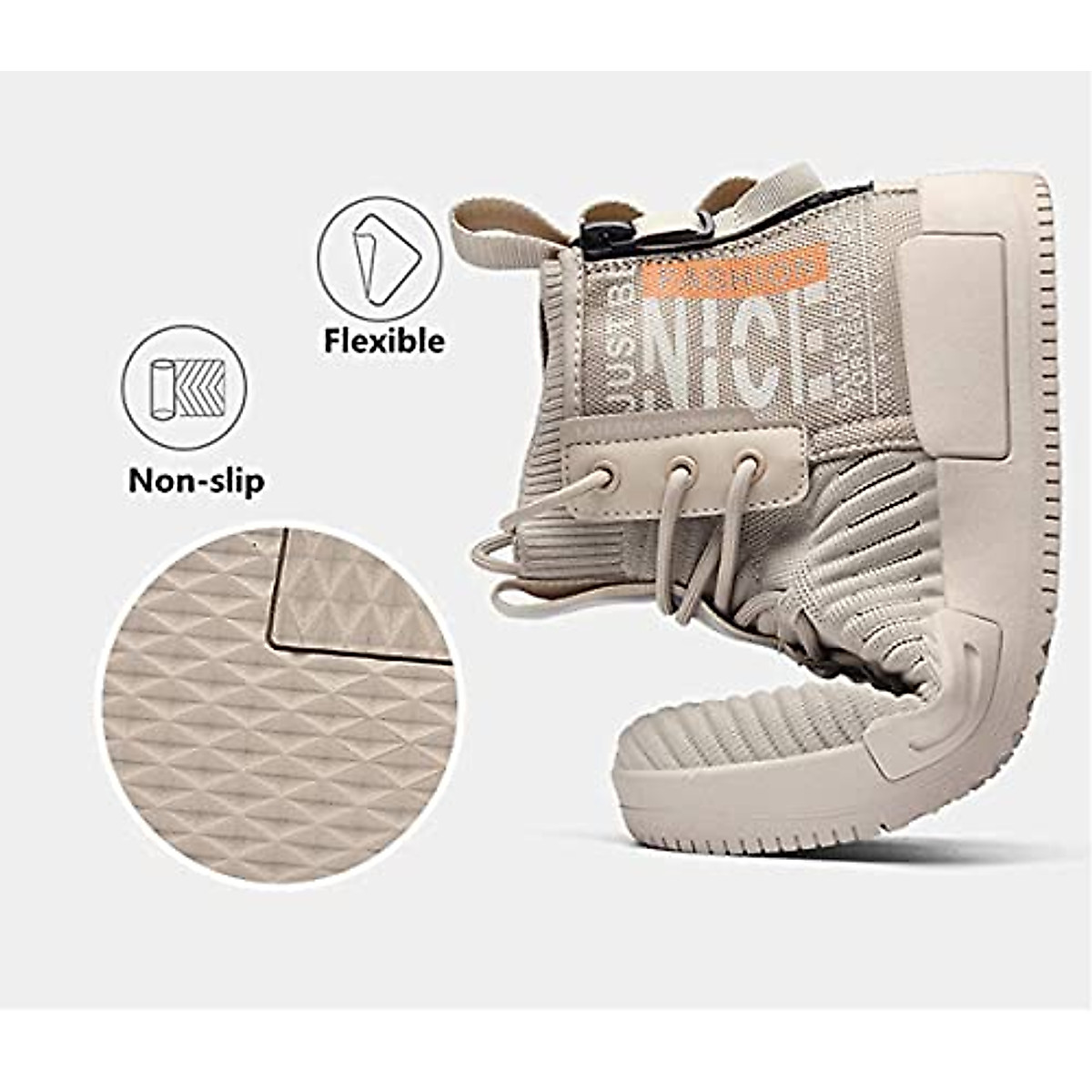 XIDISO Men’s High Top Fashion Sneaker Casual Slip on Walking Shoes for Men Beige