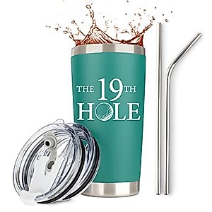 JENVIO Gifts for Golfers | The 19th Hole | Stainless Steel Travel Tumbler with 2 Lids 2 Straws Gift Box and Card | Unique Cool Funny Valentines Golf Stocking Stuffers Husband Dad Stuff Cup