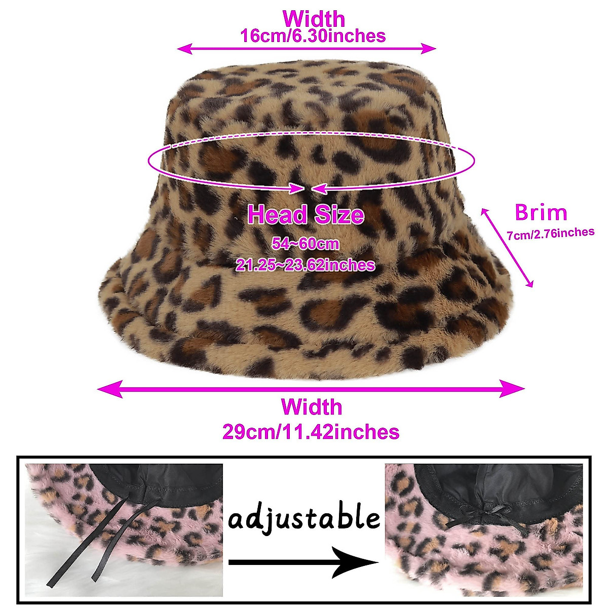 Fuzzy Bucket Hat Women Leopard Print Men Plush Soft Winter Warm Fluffy Fisherman Caps Adjustable (Brown Leopard)