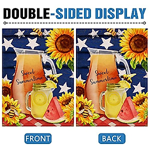 Dyrenson Watermelon Flower Memorial Day 28x40 House Flag Summer Double Sided, Sunflower Mason Jar Burlap Garden Yard Decoration Patriotic Star, Floral Outdoor Décor Decorative Spring Large Flag Lemon