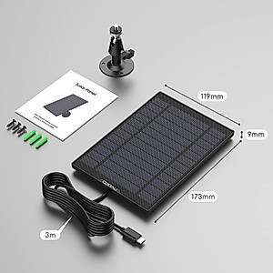 COOAU Solar Panel for Outdoor Security Camera, Waterproof Solar Panel with 10ft USB Cable Compatible with DC 5V Rechargeable Battery Camera, Continuous Power Supply for Security Camera (No Camera)