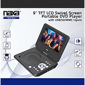 NAXA Electronics NPD-952 9-Inch TFT LCD Swivel Screen Portable DVD Player with USB/SD/MMC Inputs
