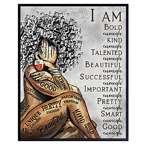 Black African American Art - Positive Affirmations - Positive Quotes Wall Decor - Motivational Posters - Encouragement Gifts for Women - Inspirational Wall Art- Afro Girl - Uplifting Best Friend Gifts