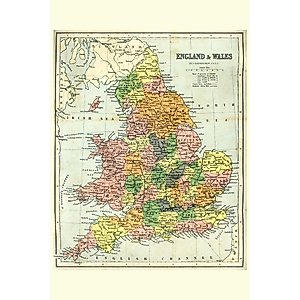 England and Wales 19th Century Antique Style Map Cool Wall Art Print Poster 12x18