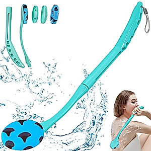 Back Brush Long Handle for Shower, 20.5” Bath Brush, Back Scrubber, Shower Body Brush with Curved Handle for Elderly Disabled, Limited Mobility, Frozen Shoulder,Men and Women