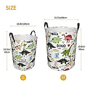 Dinosaur Circular Storage Bin Organizer Laundry Hamper Round Basket For Blanket, Toys, Dirty Clothes In Living Room, Bathroom, Bedroom