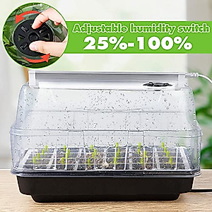 Seed Starter Tray with T8 Grow Light, Seedling Heat Tray Mini Greenhouse with 15'' Humidity Domes and Height Extension, Plant Sprouting Germination Propagation Kit Indoor Gardening Supplies