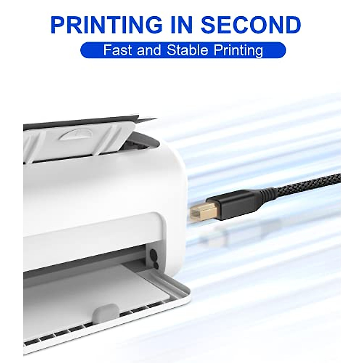 sweguard Printer Cable 10ft, USB 2.0 Printer Cable USB-A to USB-B Cable, High Speed Nylon Braided Scanner Printer Cord for HP Canon Dell Epson Brother Lexmark Xerox Samsung Piano DAC & More-Black