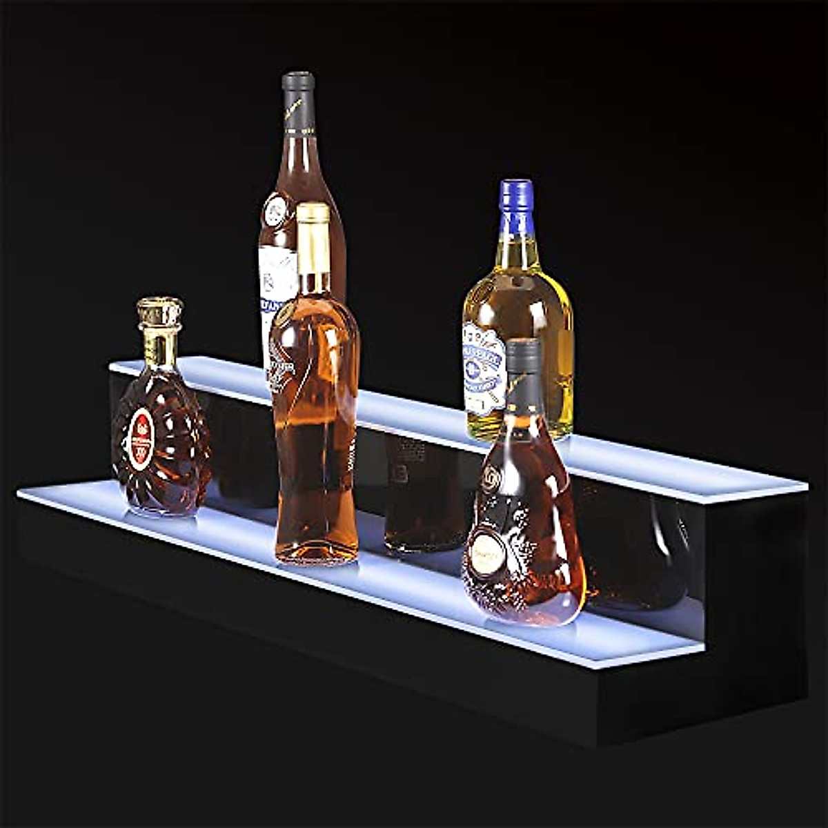 Ageszoe Acrylic LED Liquor Bottle Display Shelf 40 Inch 2 Step Acrylic Lighted Bar Shelf with RF Remote Controller for Home Commercial Bar Countertop Display Stand (2 Tier,40 inch)