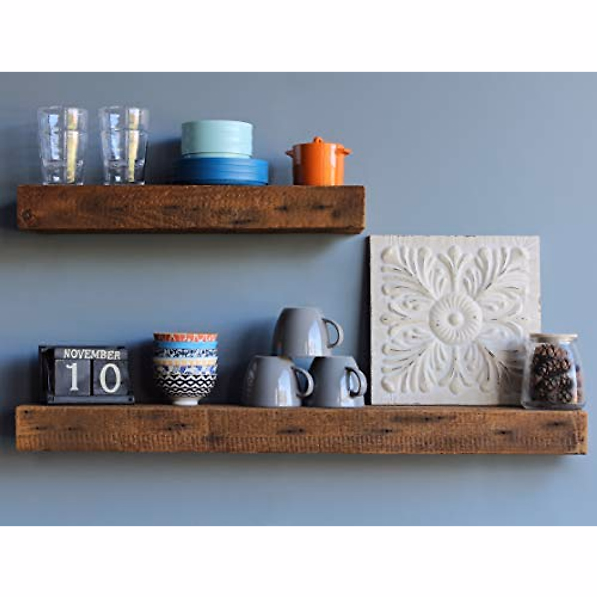 Urban Legacy Reclaimed Wood Shelves | Floating Or with Brackets | Amish Handcrafted in Lancaster County, PA | Set of Two - Genuine, Salvaged (Floating Natural, 24"x7"x2.5" & 40"x7"x2.5")