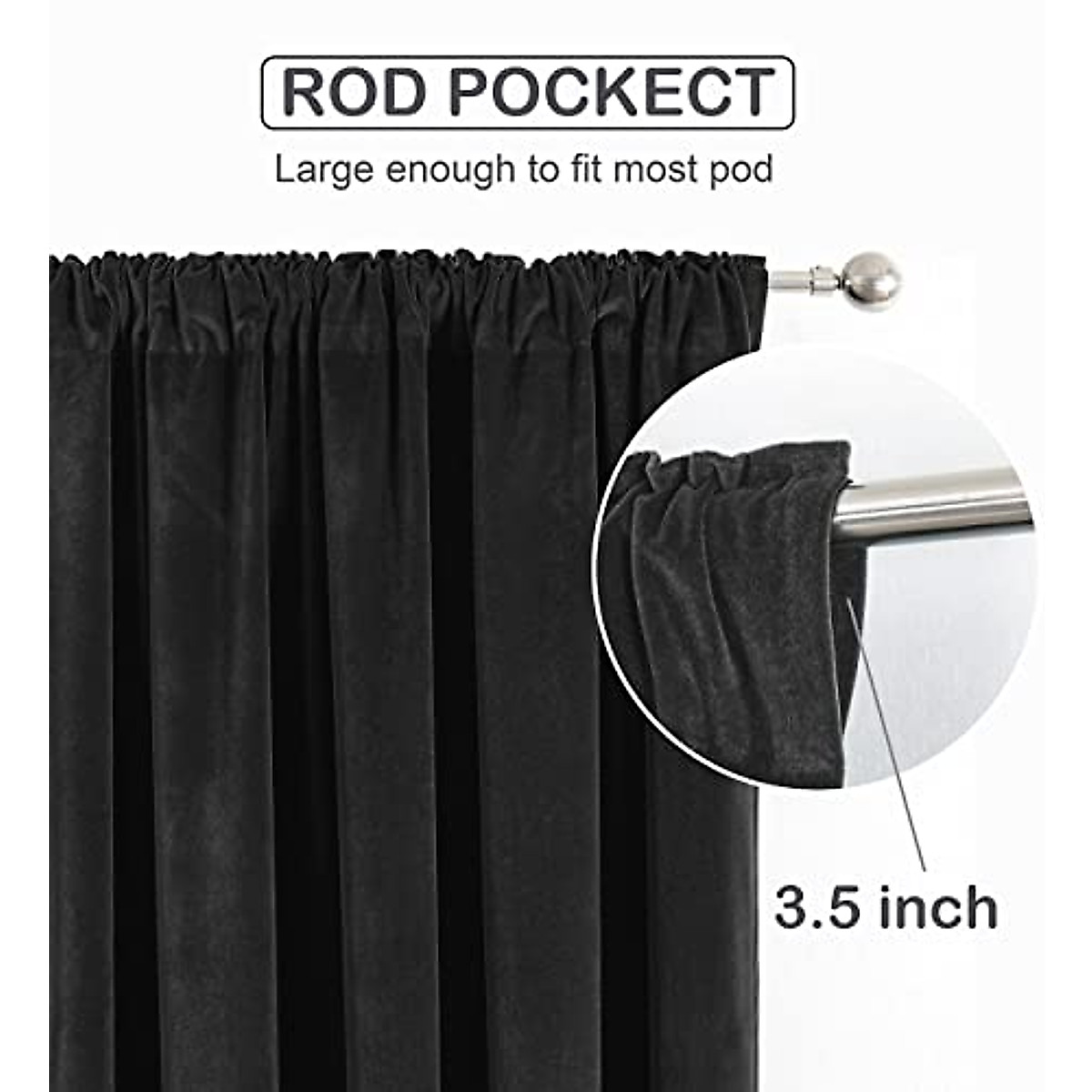 Joydeco Black Velvet Curtains 90 inch Length 2 Panels Burg Set, Luxury Rod Pocket Thermal Insulated Window Blackout Curtain, Room Darkening Drapes for Living Dining Room Bedroom Privacy