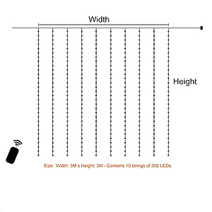 Led Curtain Lights, 300 LED Curtain String Light with 8 USB Modes Remote for Christmas Bedroom Party Wedding Home Garden Wall Decorations(Warm White)