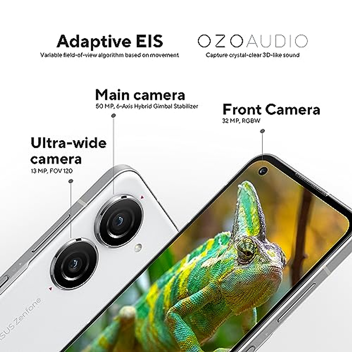 ASUS Zenfone 10 Cell Phone, 5.9” FHD+ AMOLED 144Hz, IP68, 4300mAh Battery, 50MP/13MP Dual Camera, 32MP Front Camera, 8GB+256GB, 5G LTE Unlocked Dual SIM, White, AI2302-8G256G-WH [US version]