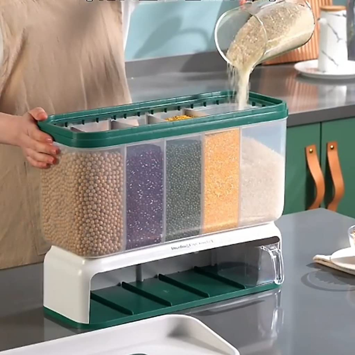 FIFOR Wall Mounted Dry Food Dispenser, 10kg/22lbs Rice Bucket Kitchen Grains Organization, Suitable for Rice, Beans, Laundry Scent Beads (Color : White b)