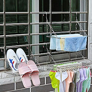 Beerty Foldable Shoes Drying Rack with 36/100 Hooks Clips Stainless Steel Clothes Airer Hanger Rack for Home and Outdoor