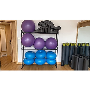 DERTEIO Freestanding Yoga Ball Storage Holder Stand, Black Steel Floor Yoga Mat/Yoga Balls Rack, Sports Ball Organizer for Gym/Workout Room (Size : 3 Tier)