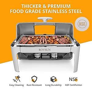ROVSUN 3 Pack Roll Top Chafing Dish Buffet Set,9 Quart Rectangular NSF Stainless Steel Chafer for Catering,Buffet Servers and Warmers Set with Glass Window for Wedding, Parties, Banquet, Full Size