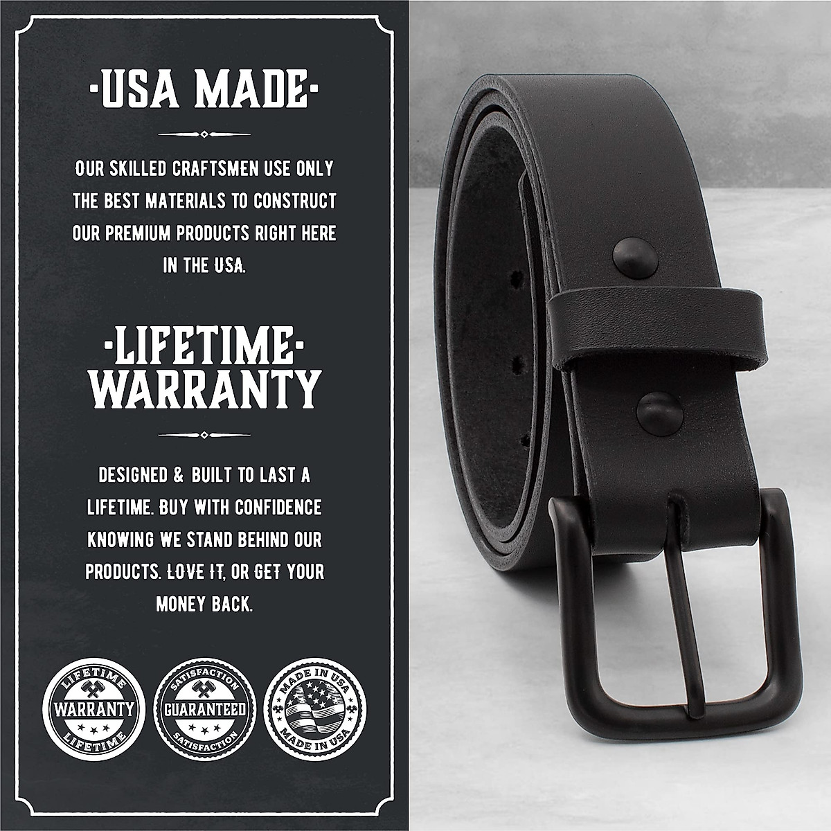 Main Street Forge The Huntsman - Full Grain Leather Black Belt - Made in USA - Men's Leather Belt