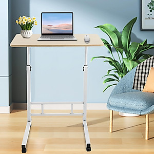Small Standing Desk - Rolling Computer Stand with Adjustable Height - 23.62'' x 15.75'' Portable Rolling Desk Computer Desk - Laptop Desk Home Bedroom PC Table - Laptop Desk (White Maple Color)