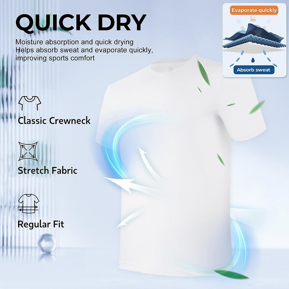 BAMBOO COOL Men's Undershirt Moisture-Wicking T-Shirts Stretch Crewneck Soft Tees for Men,3 Pack(2XL)