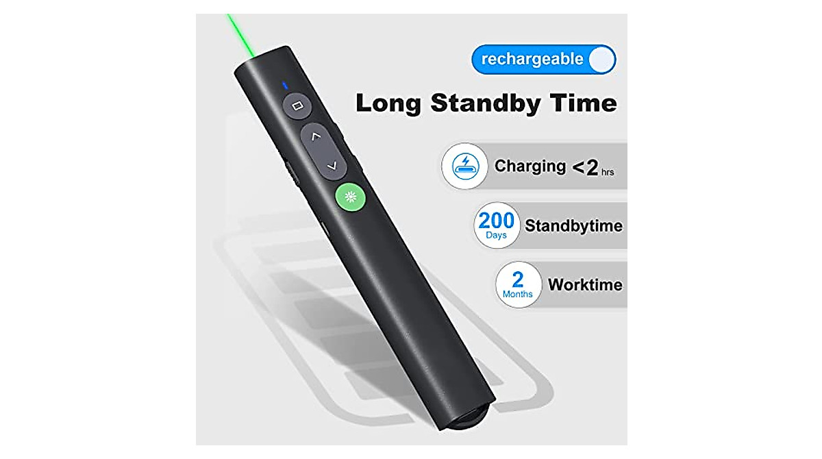 Rechargeable Presentation Clicker - Green Light Wireless Remote