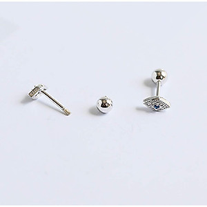 20g Blue Evil Eye Mini CZ Stud Earrings for Women Little Girls Dainty Minimalist 925 Sterling Silver Tiny Cartilage Tragus Small Cute Screw Back Hypoallergenic Studs for Daughter Bff Birthday