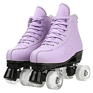 Women's Roller Skates Light Up Wheels, Adjustable Double Row Roller Skates Outdoor Shiny Derby Skates Illuminating for Teens and Youth (Purple flash,6.5)