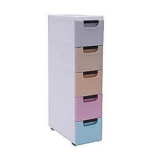 DYRABREST 5 Drawer Units Dresser Storage,Plastic Narrow Storage Cabinet,Small Closet Organizer Standing Shelf Bedroom Furniture for Bathroom Living Room 7.87 * 15.75 * 33.07in (Colorful 1)