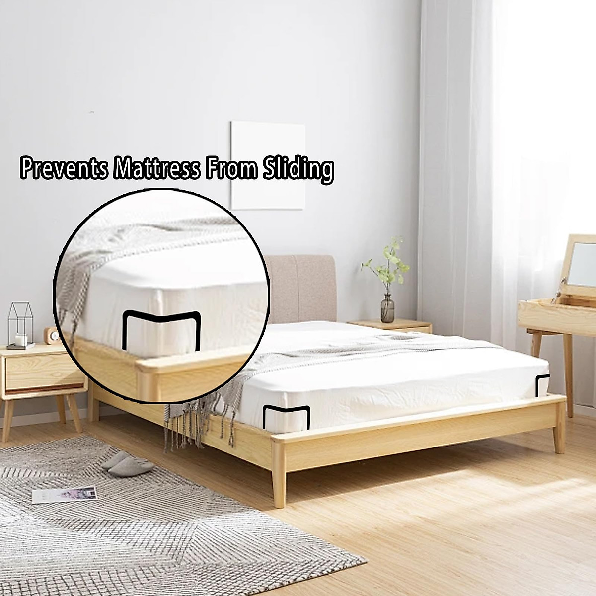 SHUESS 4 PCS Mattress Retainer Bar, Metal Mattress Slide Stopper, Mattress Stabilizer Keep Mattress Stopper from Sliding to Prevent Sliding Holder in Place Gripper