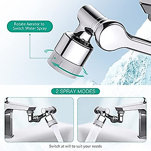 Swivel Faucet Extender, 1080° Rotatable Faucet Aerator, Universal Splash Filter Faucet Sink Water Extender with 2 Water Outlet Modes, Spray Attachment, Robotic Arm for Bathroom Sink Kitchen Tap