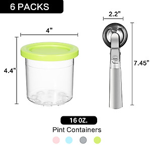 QUSTIOS Ice Cream Pints, 6 Pack Containers with Lids Replacements for Ninja Creami Pints, Compatible with NC301 NC300 NC299AMZ Series Ice Cream Maker, Dishwasher Safe & Leak Proof Creami Containers