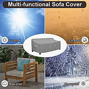 PureFit Outdoor Couch Cover Waterproof Patio Sofa Furniture Covers, 3-Seater Outdoor Cover with Air Vent and Handles, 78W x 35D x 35H Inches, Gray