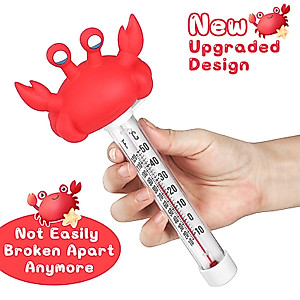Floating Pool Thermometer, Large Display with String Easy to Read, Shatter Resistant, for Outdoor & Indoor Swimming Pools, Spas, Hot Tubs & Aquariums (Crab)