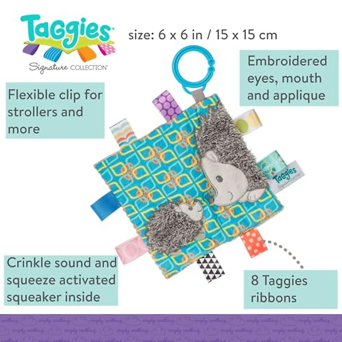 Taggies Crinkle Me Baby Toy, Heather Hedgehog