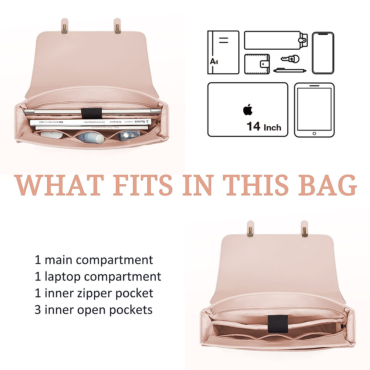 ECOSUSI Briefcase for Women Messenger Backpack PU Leather 14 inch Laptop Bag Satchel Computer Bag for College Business Travel