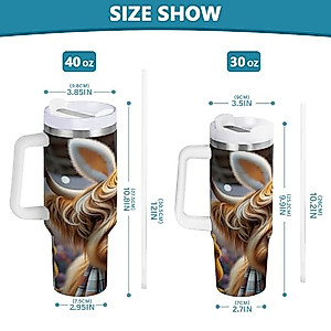 RPLIFE Easter Cute Highland Bunny Ears 40 Oz Tumbler with Handle, Stainless Steel Water Bottle with Straw, Coffee Tumbler