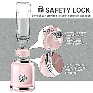 Personal Blender, REDMOND Powerful Smoothie Blender with 2 Portable Bottle 2 Speed Control & Pulse Function 6 Stainless Steel Blades, BPA Free (pink)