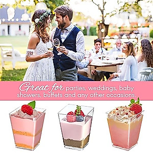 50 Pack 5 oz Square Dessert Cups with Spoons - Mini Parfait Cups, Appetizer Cups, Clear Plastic Party Dessert Cups for Serving Fruit Trifle Mousse and Pudding