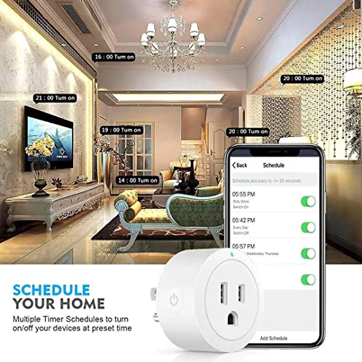 Amysen Smart Plug, Wi-Fi Outlet Socket Works with Alexa and Google Home, Remote Control with Timer Function, No Hub Required, ETL FCC Listed (4 Pack)