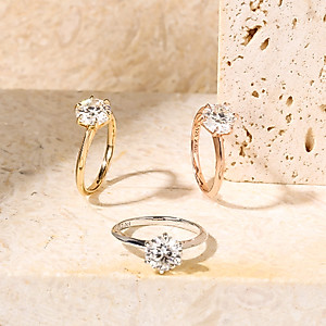 SMILEST 2ct Moissanite Promise Rings for Women, D Color VVS1 Clarity Brilliant Round Lab Created Diamond Engagement Ring 18K Yellow Gold Plated 925 Sterling Silver 6 Claw Moissanite Rings for Women