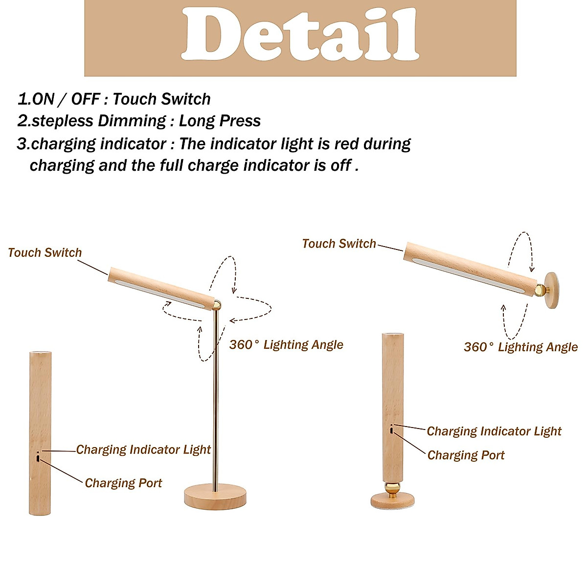 LANDGOO Wooden LED Table lamp Reading lamp Magnetic Dimmable Reading Light
