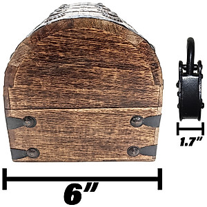 SciencePurchase Pirate's Treasure Chest Wooden Nautical Jewelry Box with Functional Lock and 2 Keys, Wood with Iron Accents, Hinged Lid, 8 Inches Long